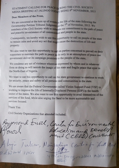 Statement Calling for Peace | URI